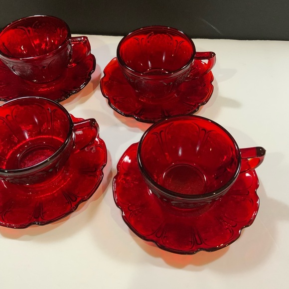 Dining | Cherry Blossom Ruby Red Cup Saucer Tea Coffee Set 4 Glass ...
